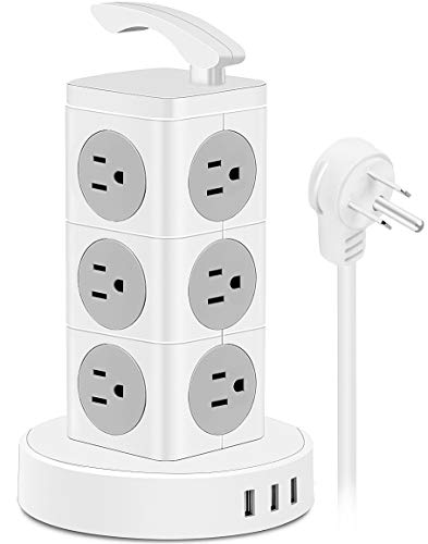 Power Strip Tower, FTEDK Surge Protector Power Tower with 12 AC and 3 USB Long Extension Cord 3.4A USB IQ Charging Station with Overload Protection for Home Office Dorm