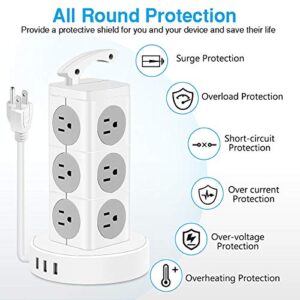 Power Strip Tower, FTEDK Surge Protector Power Tower with 12 AC and 3 USB Long Extension Cord 3.4A USB IQ Charging Station with Overload Protection for Home Office Dorm