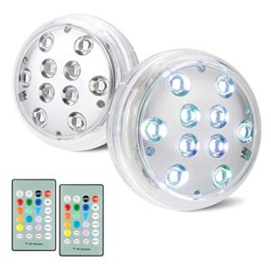 bigmonat battery operated shower lights waterproof, submersible led pool light, dimmable rgb under water light with remote and timer, adhesive color changing lights for bathtub vase fish tank pond