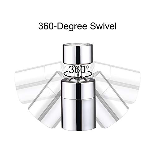 Faucet Aerator,Dual Function 360 Degree Swivel Sink Aerator,Big Angle 80 Degree Rotation 2 Sprayer Kitchen Faucet Aerator,55/64 Inch-27UNS Female Thread,2.5GPM,Polished Chrome