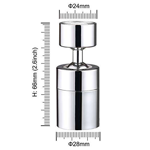 Faucet Aerator,Dual Function 360 Degree Swivel Sink Aerator,Big Angle 80 Degree Rotation 2 Sprayer Kitchen Faucet Aerator,55/64 Inch-27UNS Female Thread,2.5GPM,Polished Chrome