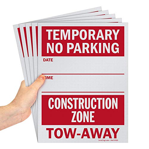 Smartsign “Temporary No Parking - Construction Zone, Tow-Away” Write-On Sign | 9" x 12" Polystyrene (Pack of 5)