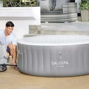 Bestway St. Lucia SaluSpa 2 to 3 Person Inflatable Round Outdoor Hot Tub with 110 Soothing AirJets, Filter Cartridge, Pump, and Insulated Cover, Gray