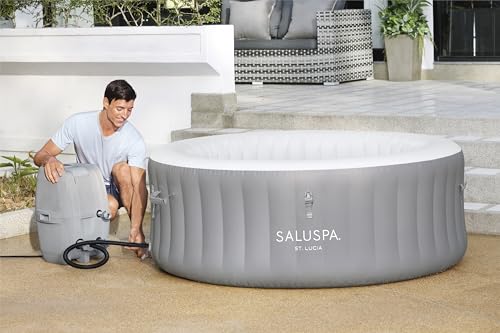 Bestway St. Lucia SaluSpa 2 to 3 Person Inflatable Round Outdoor Hot Tub with 110 Soothing AirJets, Filter Cartridge, Pump, and Insulated Cover, Gray