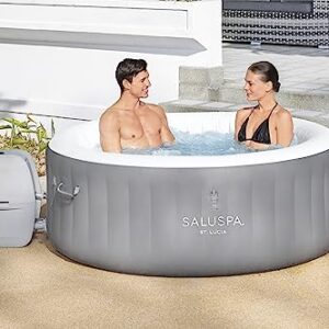 Bestway St. Lucia SaluSpa 2 to 3 Person Inflatable Round Outdoor Hot Tub with 110 Soothing AirJets, Filter Cartridge, Pump, and Insulated Cover, Gray