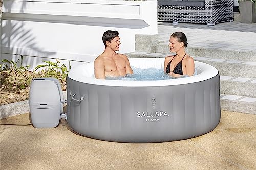 Bestway St. Lucia SaluSpa 2 to 3 Person Inflatable Round Outdoor Hot Tub with 110 Soothing AirJets, Filter Cartridge, Pump, and Insulated Cover, Gray