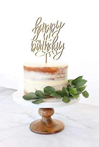 Happy Birthday Script Cake Topper in Maple Wood