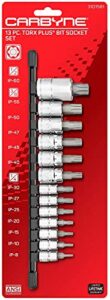 carbyne torx plus (aka 6 lobe) bit socket set - 13 piece, tp-8/ip-8 to tp-60/ip-60, s2 steel bits, crv sockets | 1/4-inch, 3/8-inch & 1/2-inch drive