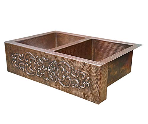 Copper Farmhouse Kitchen Sink 50/50 with Design