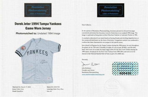 Derek Jeter Game Used Photo Matched Signed 1994 Rookie New York Yankees Jersey - MLB Autographed Game Used Bats