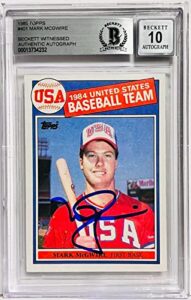 usa mark mcgwire signed 1985 topps #401 rookie card beckett witnessed graded 10 - baseball slabbed autographed cards