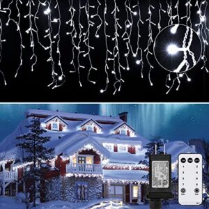 led icicle christmas lights outdoor, 19.6 feet 54 drops with 306 led, 8 modes timing connectable twinkle decor fairy string lights for patio indoor outside hanging icicle lights, pure white