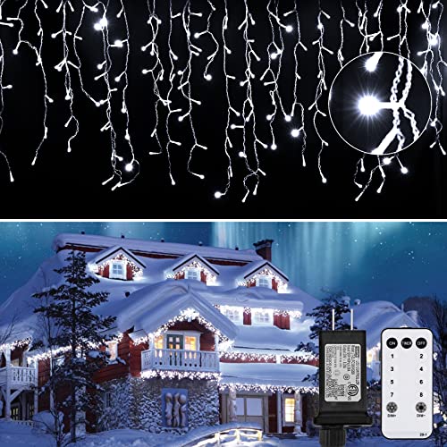 Led Icicle Christmas Lights Outdoor, 19.6 Feet 54 Drops with 306 Led, 8 Modes Timing Connectable Twinkle Decor Fairy String Lights for Patio Indoor Outside Hanging Icicle Lights, Pure White