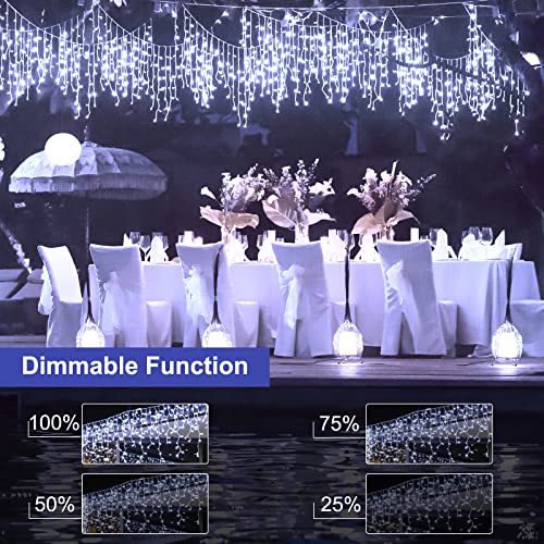 Led Icicle Christmas Lights Outdoor, 19.6 Feet 54 Drops with 306 Led, 8 Modes Timing Connectable Twinkle Decor Fairy String Lights for Patio Indoor Outside Hanging Icicle Lights, Pure White