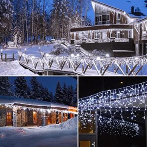 Led Icicle Christmas Lights Outdoor, 19.6 Feet 54 Drops with 306 Led, 8 Modes Timing Connectable Twinkle Decor Fairy String Lights for Patio Indoor Outside Hanging Icicle Lights, Pure White