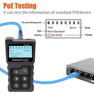 KOLSOL Network Cable Tester, Ethernet Wire Tracer with NCV & Lamp for CAT5 CAT6, PoE Tester Detect Voltage Measure Fault Distance by TDR NF-8209