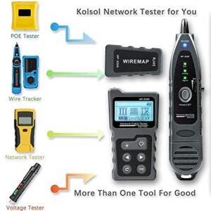 KOLSOL Network Cable Tester, Ethernet Wire Tracer with NCV & Lamp for CAT5 CAT6, PoE Tester Detect Voltage Measure Fault Distance by TDR NF-8209