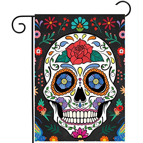 Allenjoy Day of the Dead Garden Flag for Outside Vertical Mexican Fiesta Dia DE Los Muertos Banner House Lawn Banners Yard Porch Sign Patio Outdoor Decorations 12x18" Double Sided Washable Polyester