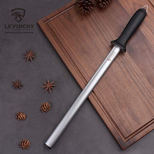 LEVINCHY Diamond Knife Sharpening Steel 12 inch, Professional Diamond coating Honing Steel, Premium Diamond Knife Sharpener Rod for all knives, Lightweight & Durable