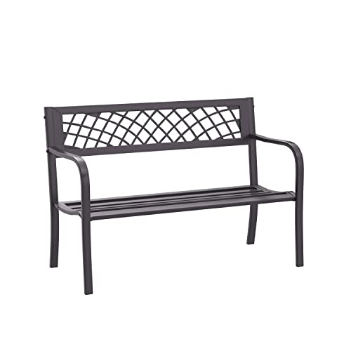 FDW Patio Metal Park Bench with Armrests Sturdy Steel Frame Furniture for Yard Porch Work Entryway，Black