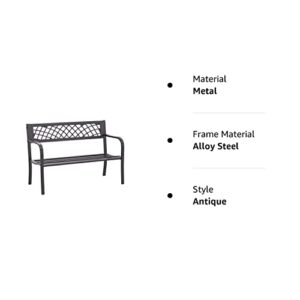 FDW Patio Metal Park Bench with Armrests Sturdy Steel Frame Furniture for Yard Porch Work Entryway，Black