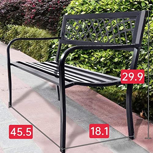 FDW Patio Metal Park Bench with Armrests Sturdy Steel Frame Furniture for Yard Porch Work Entryway，Black