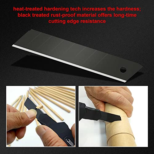 HAUTMEC 10pcs 18mm SK2H Ultra Sharp Snap Off Blades, Retractable Black Utility Knife Replacement Blades, Sharper SK2H Heavy Duty Refill Blades, Creative Safety Box, for Box, Carpet, Rope HT0144-BL