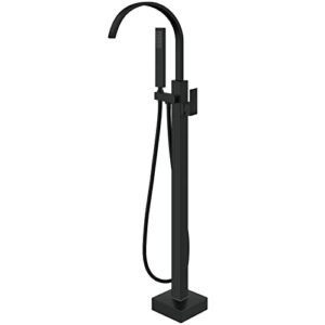 aolemi matte black freestanding tub filler bathtub faucet floor mounted bathroom waterfall tap brass swivel spout single handle with handheld shower