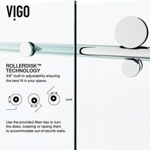 VIGO Adjustable 56-60" W x 66" H Elan E-Class Frameless Sliding Rectangle Tub Door with Clear Tempered Glass, Reversible Door Handle and Stainless Steel Hardware in Chrome-VG6021CHCL6066