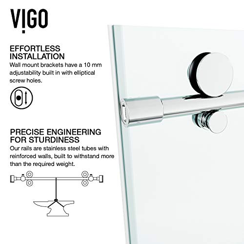 VIGO Adjustable 56-60" W x 66" H Elan E-Class Frameless Sliding Rectangle Tub Door with Clear Tempered Glass, Reversible Door Handle and Stainless Steel Hardware in Chrome-VG6021CHCL6066