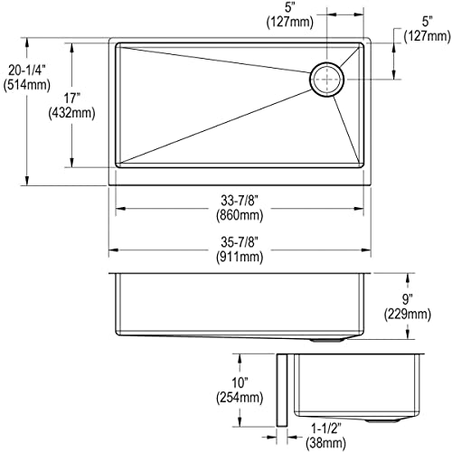 Elkay Crosstown 16 Gauge Stainless Steel 35-7/8" x 20-1/4" x 9" Single Bowl Tall Farmhouse Sink Kit