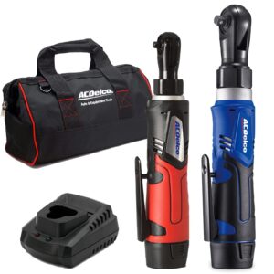 acdelco arw1209-k92 g12 series 12v li-ion cordless ¼” & 3/8” ratchet wrench combo tool kit with 2 batteries and canvas bag