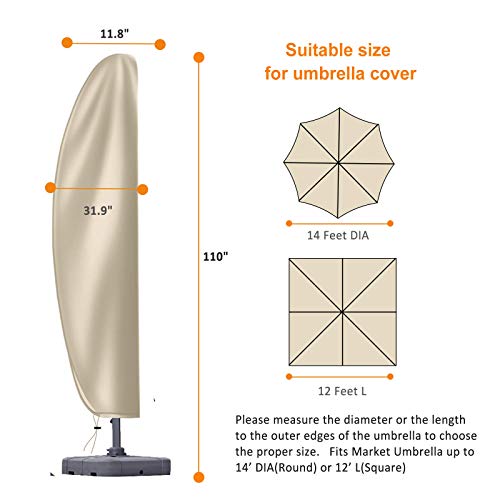 Patio Cantilever Umbrella Covers for Outdoor: Waterproof Offset Umbrella Cover Banana Style with Zipper fits 9FT to 14FT, Khaki