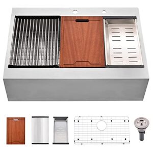 30 inch drop in farmhouse sink workstation-bokaiya 30x22 inch stainless steel farmhouse drop in sink top mount workstation kitchen sink 16 gauge single bowl deep kitchen sink