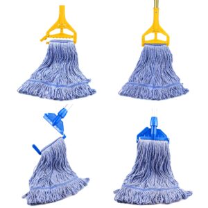 String Mop Heads Replacement Heavy Duty Commercial Grade Blue Cotton Looped End Wet Industrial Cleaning Mop Head Refills (3, Large)