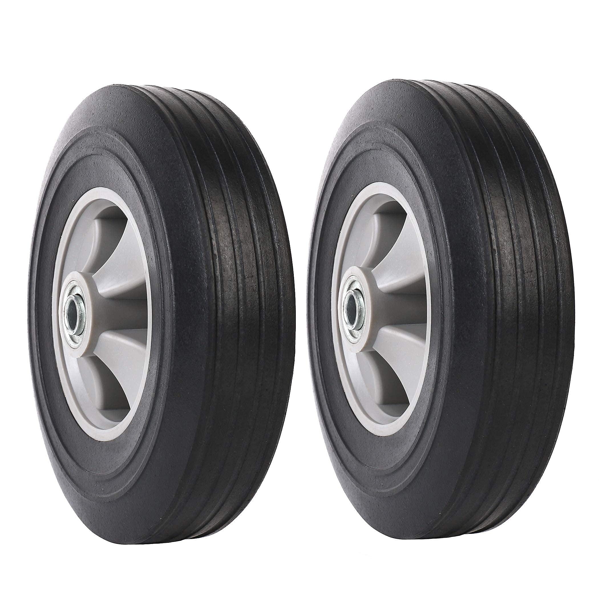 (2-Pack) AR-PRO 10" x 2.5" Flat Free Solid Rubber Tires and Wheel - 10 inch Solid Wheels with 5/8" Axles and 2.25 Offset Hub - Replacement Wheels for Hand Trucks Dolly and Wheelbarrows