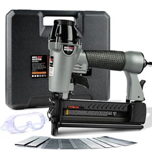 pneumatic brad nailer, neu master 2 in 1 nail gun staple gun fires 18 gauge 2 inch brad nails and crown 1-5/8 inch staples with carrying case and safety glasses