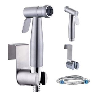 handheld bidet sprayer toilet kit, stainless steel muslim shower and baby cloth diaper sprayer kit + 150cm hose and hook up toilet or wall mount