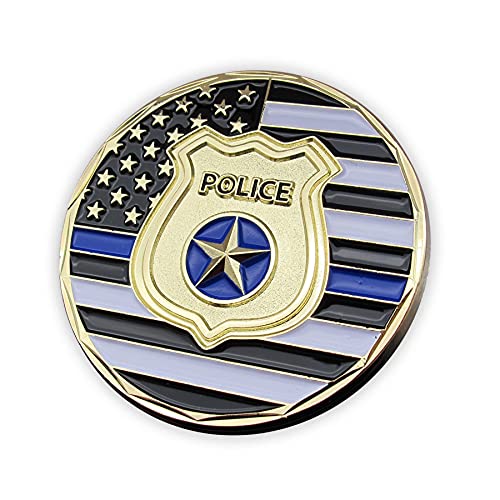 Law Enforcement Police Coin, Thin Blue Line Challenge Coin, Pocket Token of Appreciation and Protection. Gold-Color Plated Challenge Coin