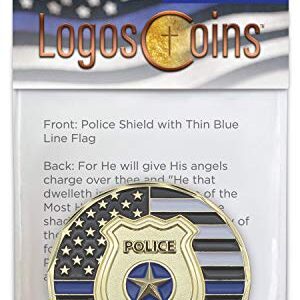 Law Enforcement Police Coin, Thin Blue Line Challenge Coin, Pocket Token of Appreciation and Protection. Gold-Color Plated Challenge Coin