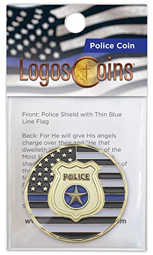 Law Enforcement Police Coin, Thin Blue Line Challenge Coin, Pocket Token of Appreciation and Protection. Gold-Color Plated Challenge Coin