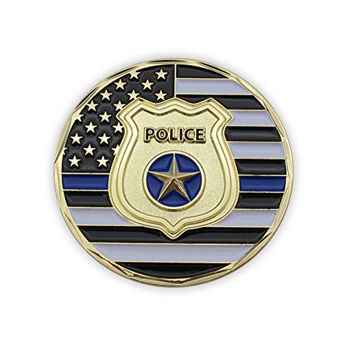 Law Enforcement Police Coin, Thin Blue Line Challenge Coin, Pocket Token of Appreciation and Protection. Gold-Color Plated Challenge Coin