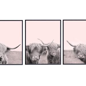 Cow Wall Decor - Cow Decorations for Home, Kitchen, Bathroom, Bedroom, Living Room, Apartment, Office - Highland Cow Gift for Women - Cute Unique Boho Cow Wall Art - 8x10 Pink Photo Picture Set