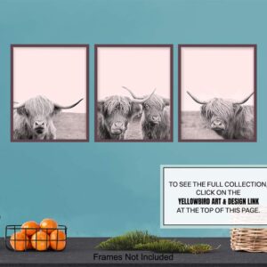 Cow Wall Decor - Cow Decorations for Home, Kitchen, Bathroom, Bedroom, Living Room, Apartment, Office - Highland Cow Gift for Women - Cute Unique Boho Cow Wall Art - 8x10 Pink Photo Picture Set