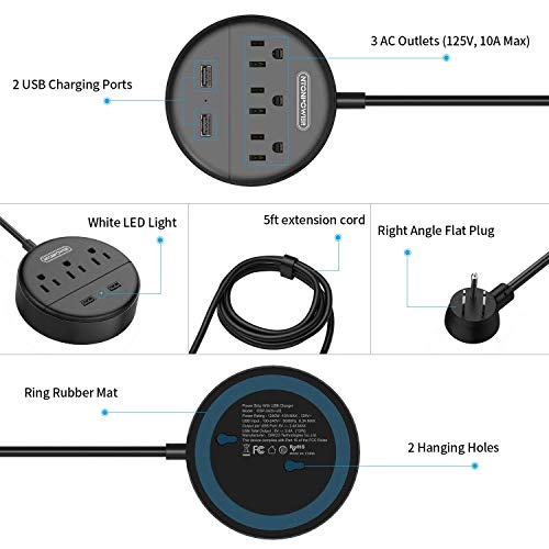 NTONPOWER Travel Power Strip with USB Bundle, 3 Outlet Flat Plug Power Strip and 2 Outlet Small Power Strip Extension Cord, Compact Charging Station for Cruise Ship, Nightstand, Home and Office, Black