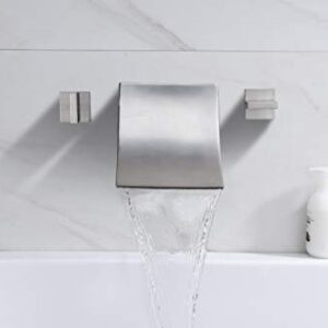 SUMERAIN Wall Mount Waterfall Tub Faucet 3 Hole Brushed Nickel Bathtub Faucet, Extra High Flow Rate