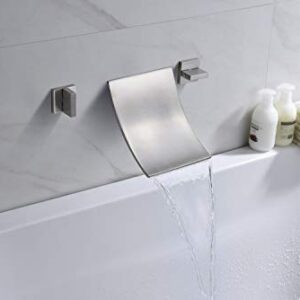 SUMERAIN Wall Mount Waterfall Tub Faucet 3 Hole Brushed Nickel Bathtub Faucet, Extra High Flow Rate