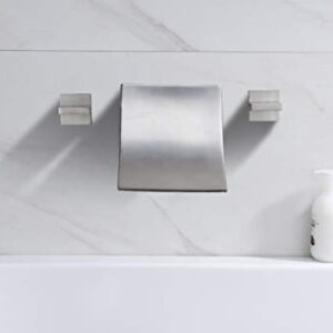 SUMERAIN Wall Mount Waterfall Tub Faucet 3 Hole Brushed Nickel Bathtub Faucet, Extra High Flow Rate