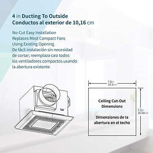 Tech Drive Bathroom fan with light 80 CFM, 2.0Sone No Attic access Needed Installation,Very Quiet Ventilation and Exhaust Fan With LED light 4000K 600LM