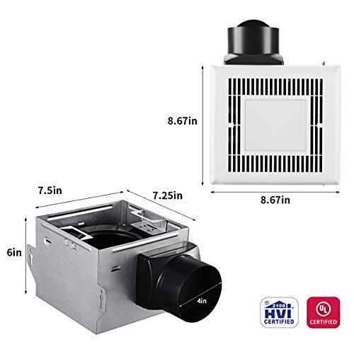 Tech Drive Bathroom fan with light 80 CFM, 2.0Sone No Attic access Needed Installation,Very Quiet Ventilation and Exhaust Fan With LED light 4000K 600LM